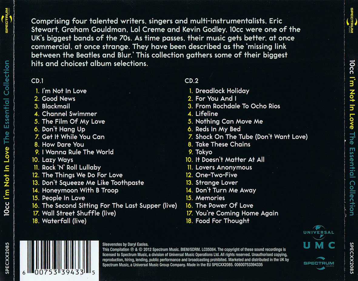 10cc I M Not In Love The Essential Collection : Back | CD Covers ...